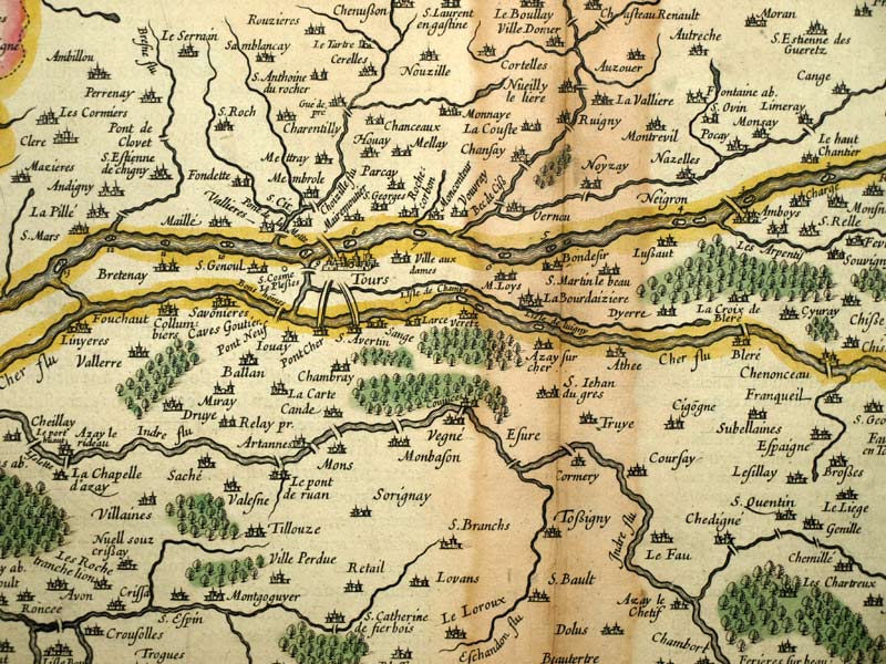 Geographical map old region of touraine by hondius map 1620 old antic ...